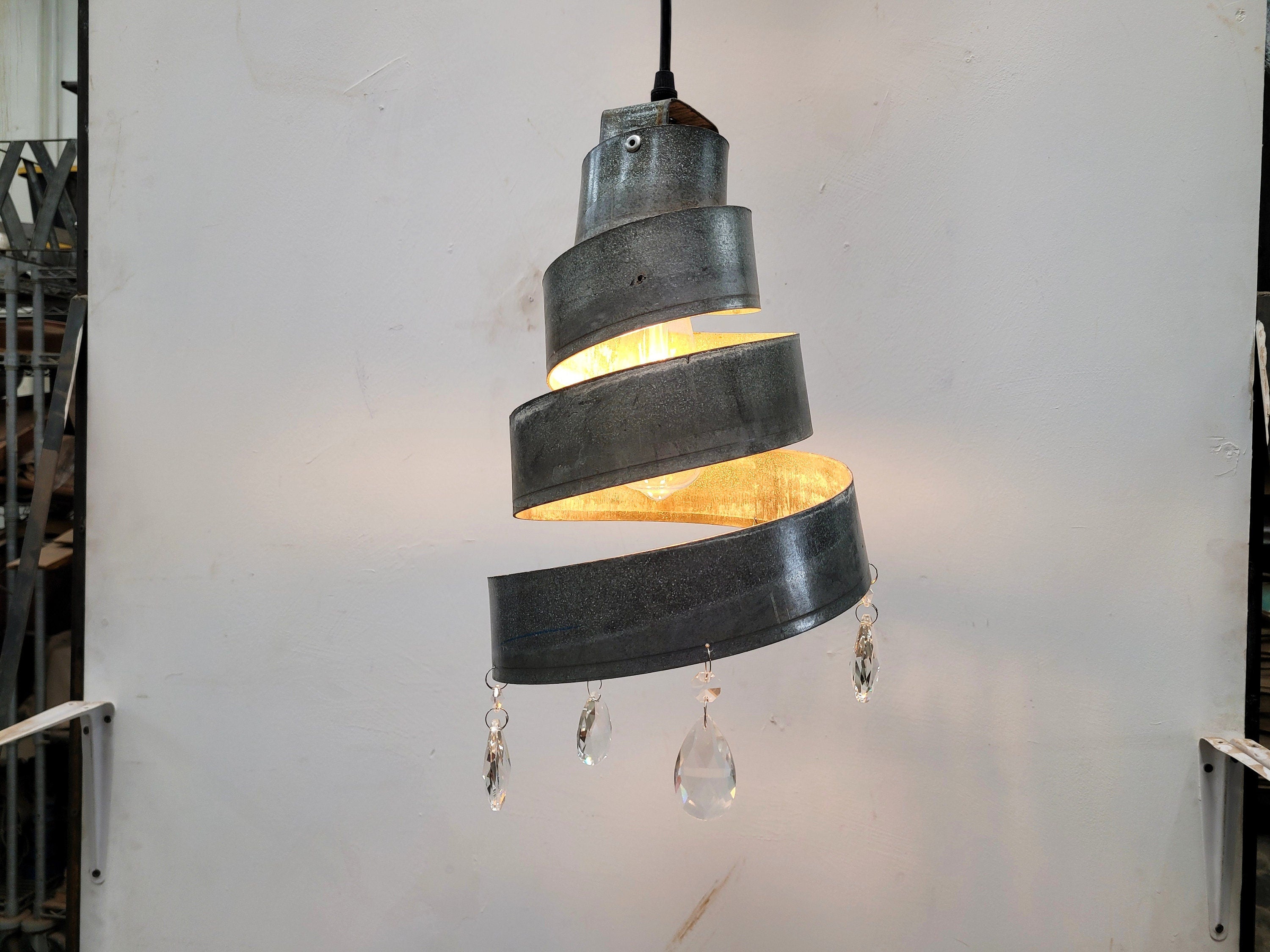 SALE - Set of 2 Jeweled Wine Barrel Ring Pendant Lights - Custom - Mad ...